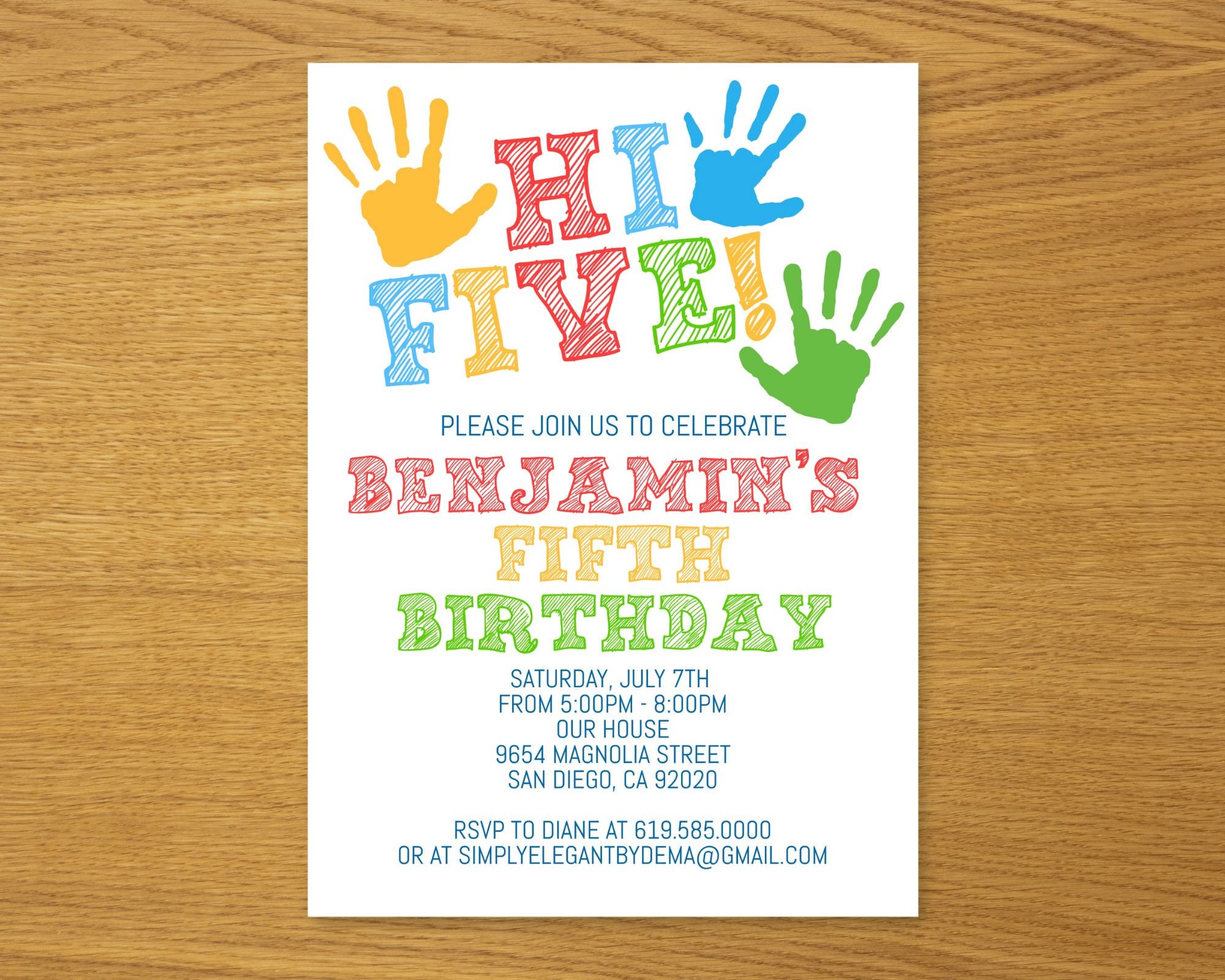 Hi Five 5th Birthday Invitation Hi Five Hand Birthday - Etsy