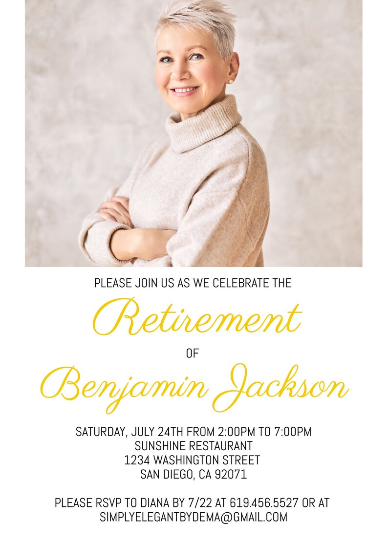 Simple Gold Retirement Party Invitation Template for Men Women, Gold ...