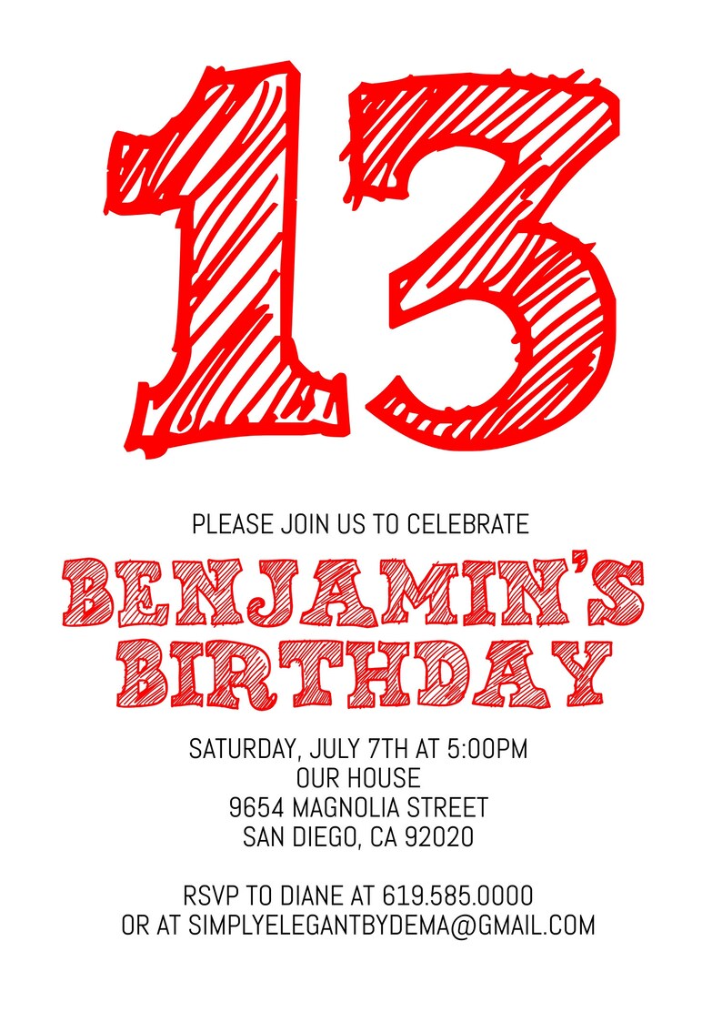Simple Red Birthday Party Invitation Template, ANY AGE, Instant ...