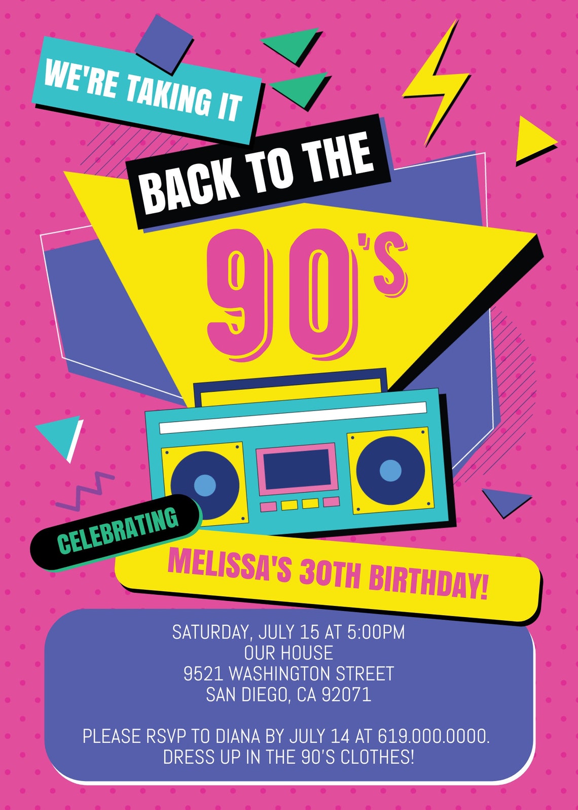 Editable 90s Birthday Party Invitation, Back to the 90s, Throwback ...