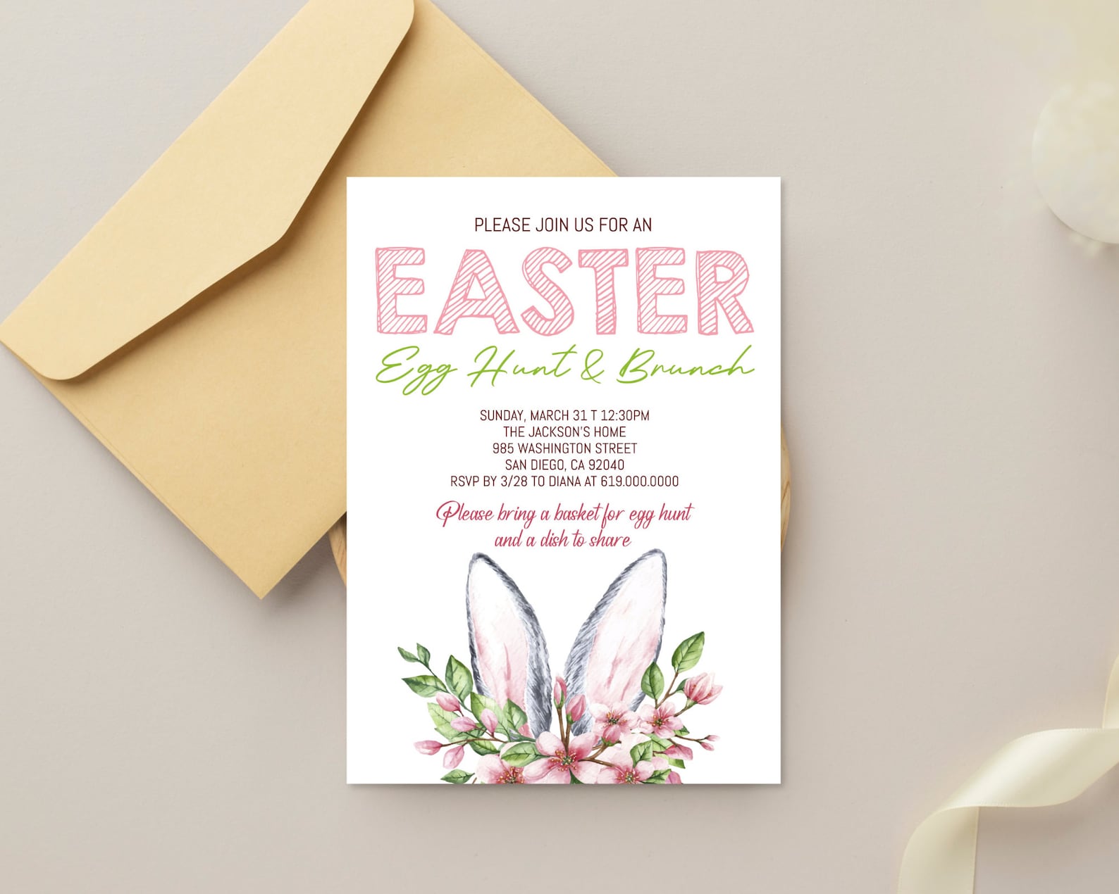 Easter Egg Hunt Brunch Invitation, Bunny Easter Brunch Invitation ...