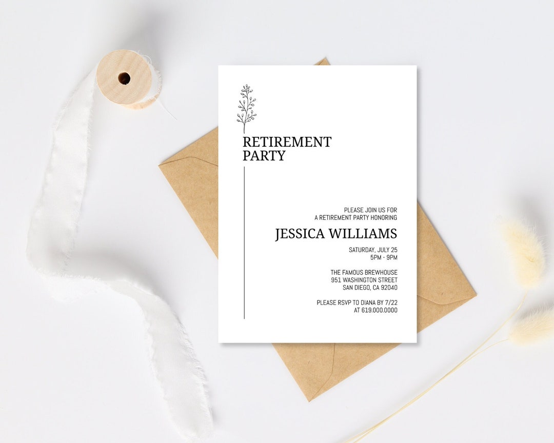 Minimal Retirement Party Invitation Template, Minimalist Retirement ...