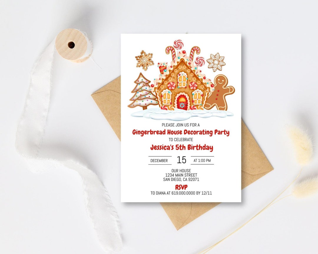 Gingerbread Birthday Party Invitation Template, Christmas Birthday ...