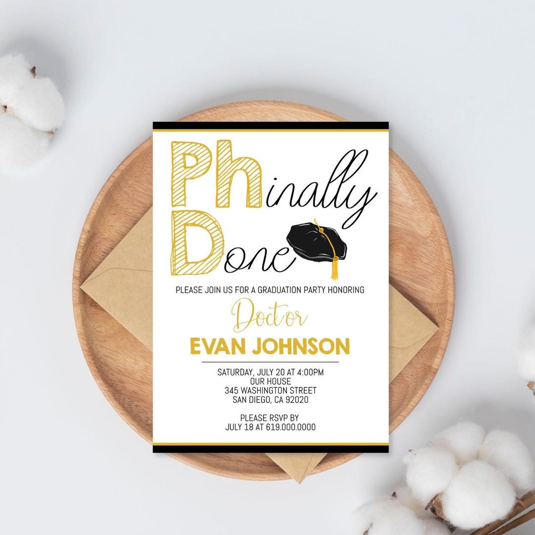 Editable Phd Graduation Invitation, Doctorate Graduate Printable ...