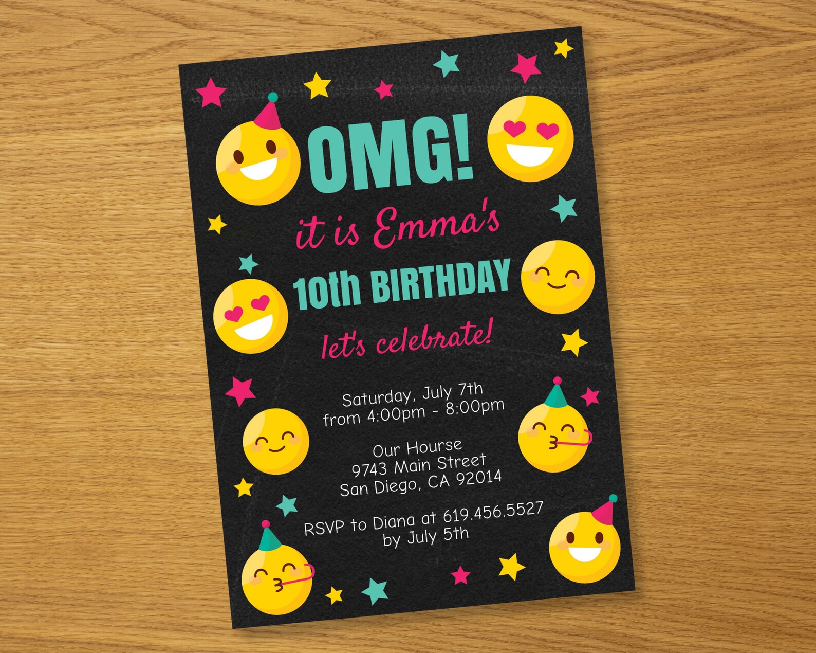 Editable Black Emoji Birthday Invitations for Boys/girls/kids, Emoji ...