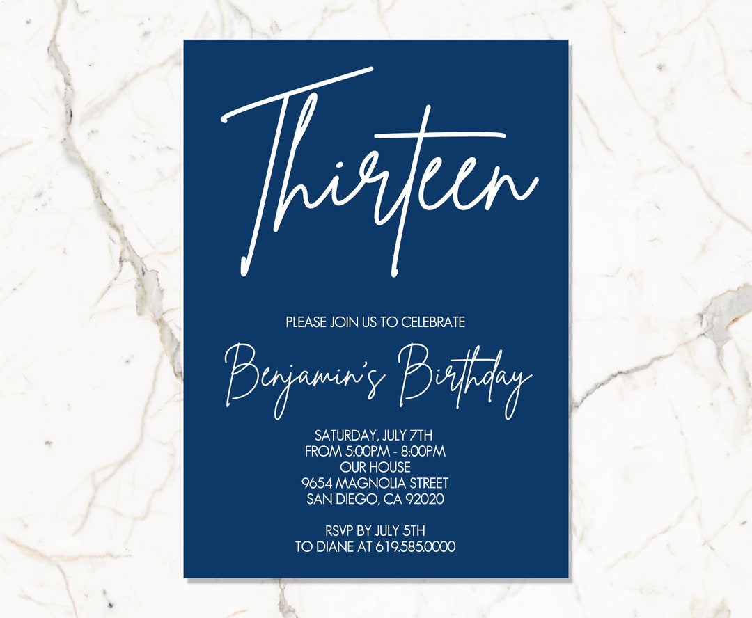 Navy Blue Birthday Invitation Template for Boys, Kids, Teens, Adults ...