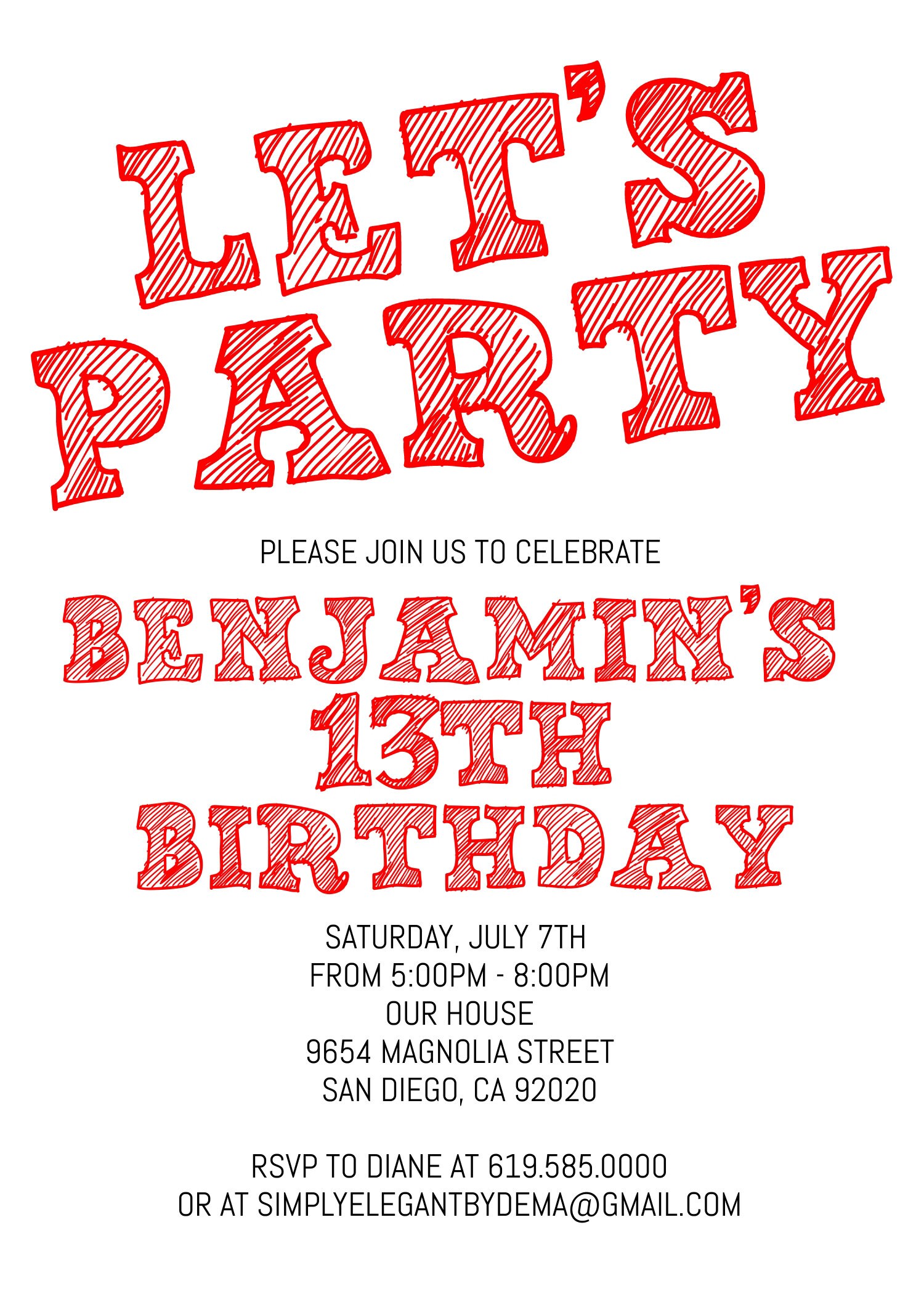 Simple Red Birthday Invitation Template, ANY AGE, Instant Download Red ...