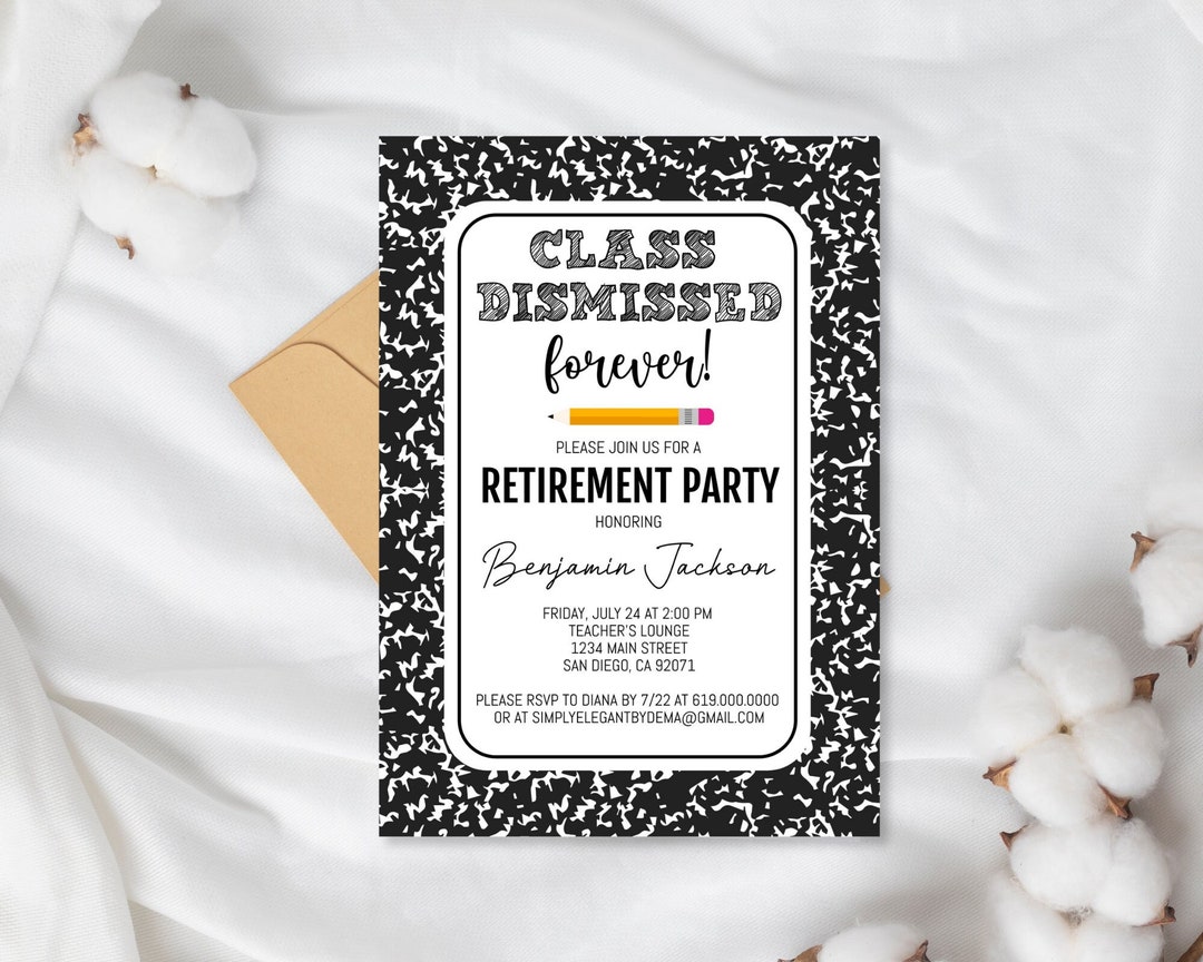 Teacher Retirement Invitation, Editable Class Dismissed Forever Party ...