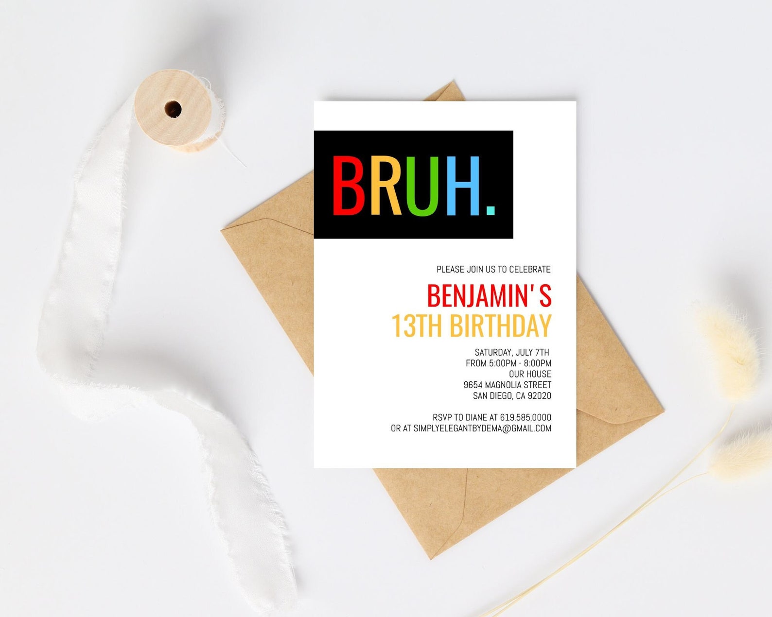 Colorful Bruh Birthday Party Invitation Template, Any Age, Instant ...