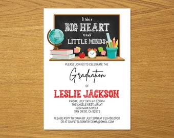 Teacher Graduation Invitation, Editable Big Heart Teach Little Minds ...