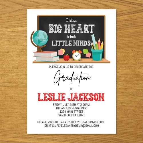 Editable Teacher Graduation Invitation It Takes Big Heart - Etsy Australia