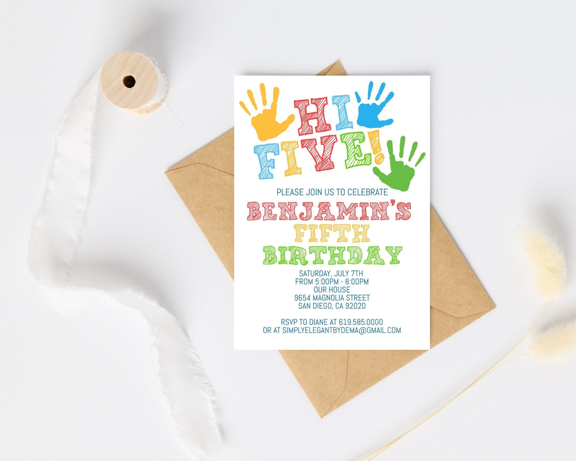Hi Five 5th Birthday Invitation Hi Five Hand Birthday - Etsy