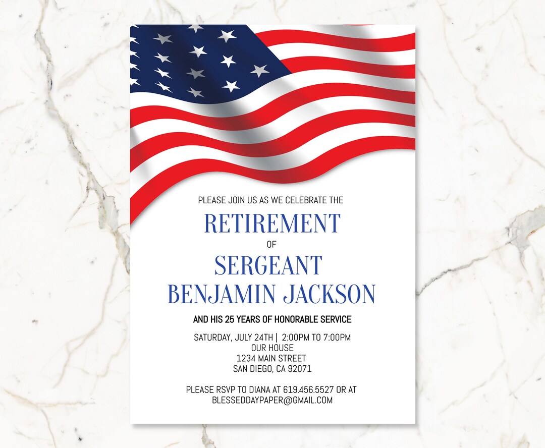 American Flag Retirement Party Invitation Template, Military Retirement ...