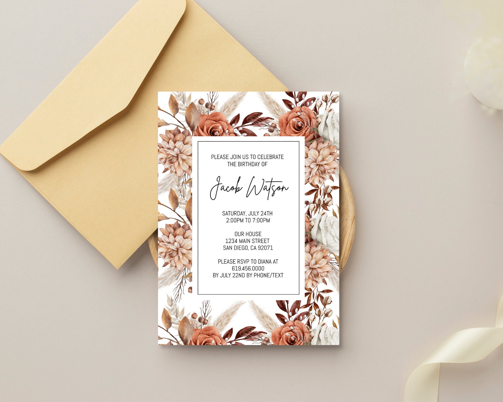 Flowers Birthday Invitation Template, Vintage Floral Birthday ...