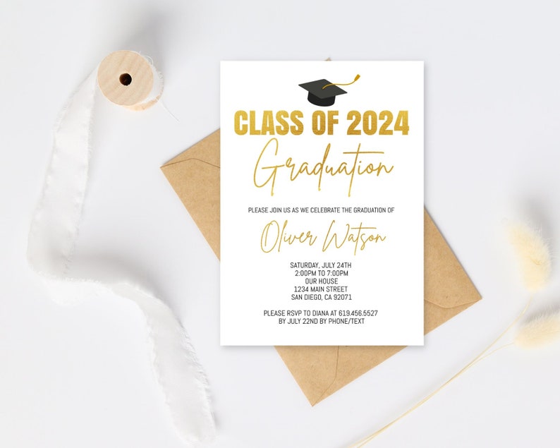 Class of 2024 Graduation Party Invitation Template Gold - Etsy