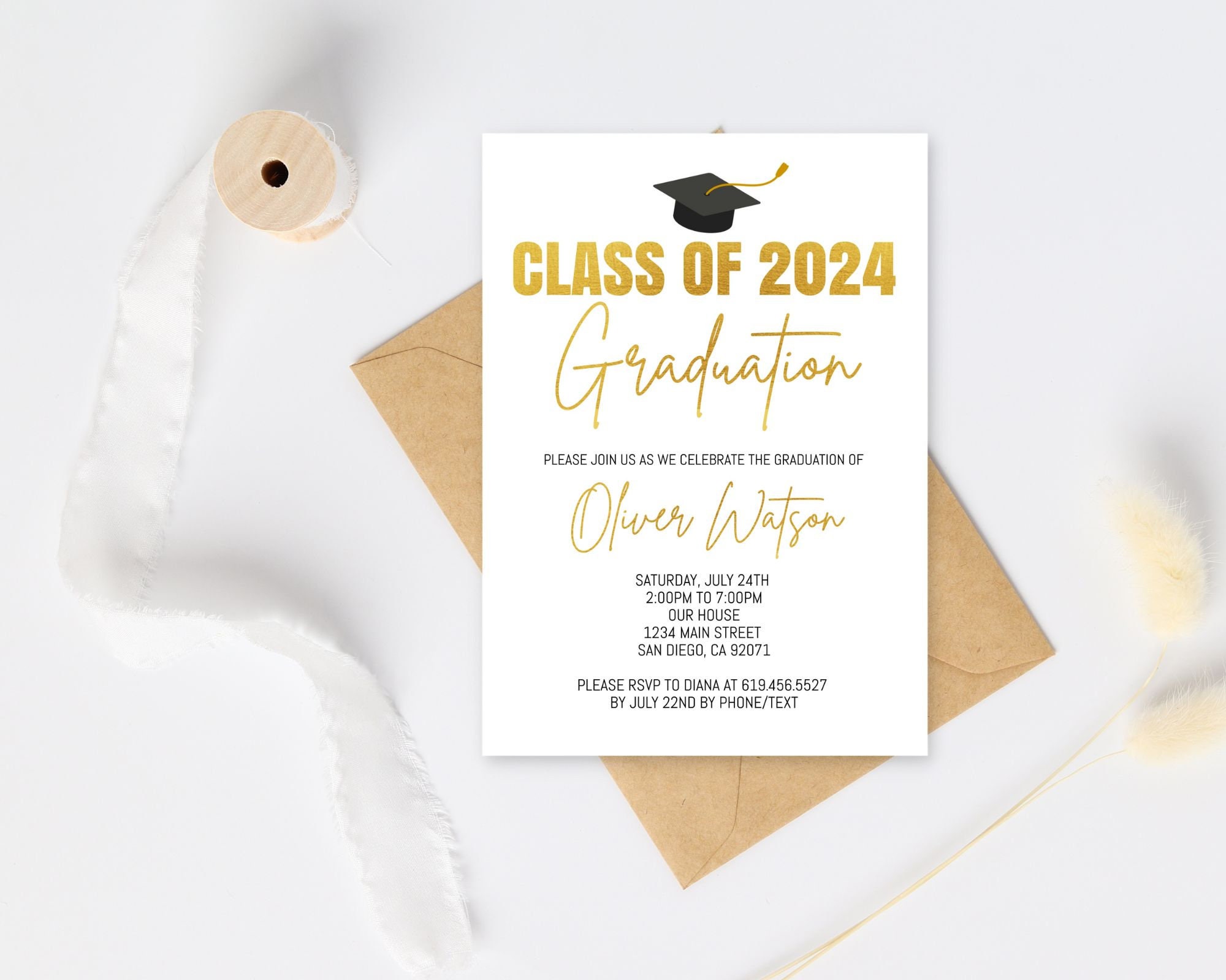 Class of 2024 Graduation Party Invitation Template Gold - Etsy
