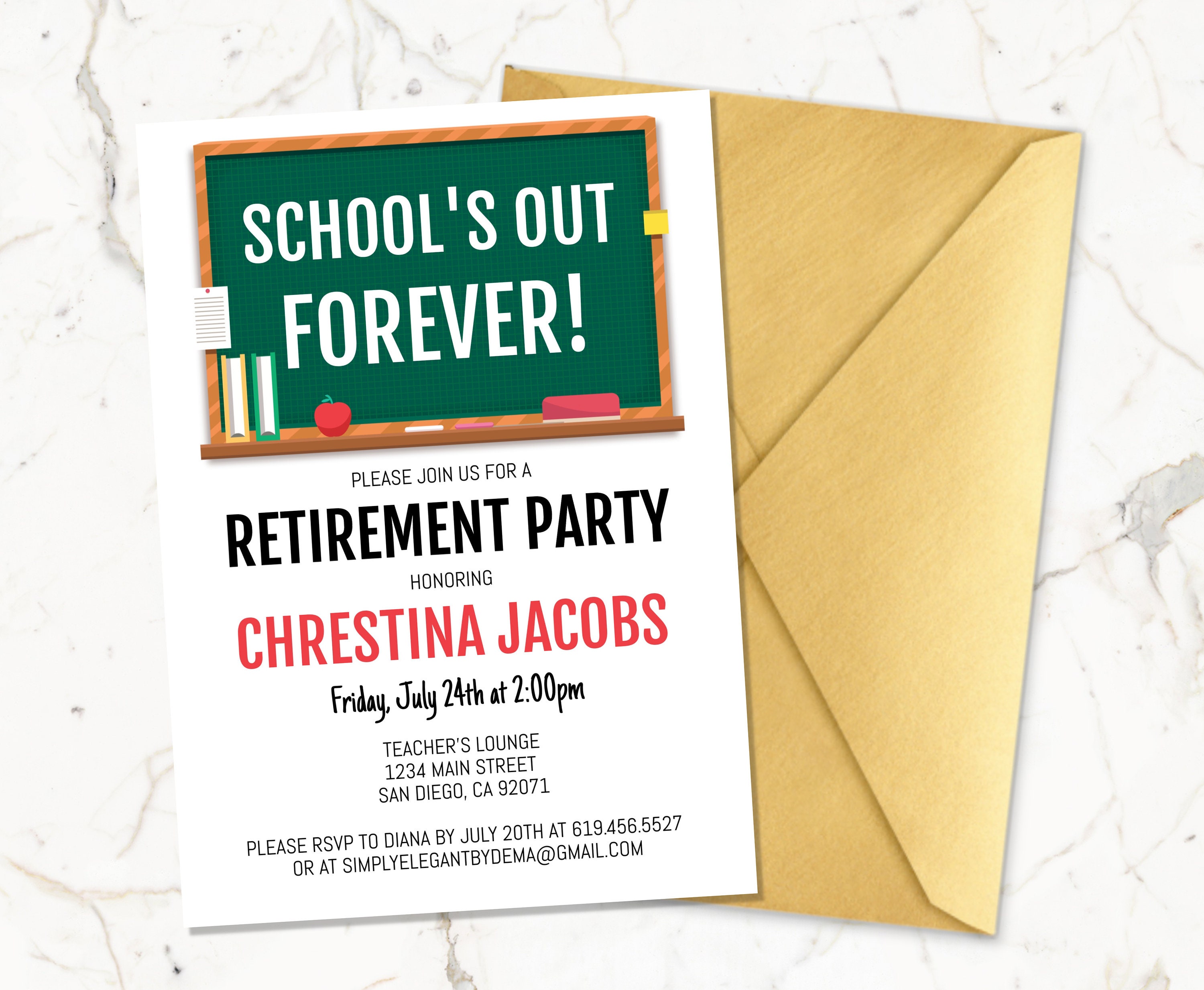 Teacher Retirement Invitation, Editable School's Out Forever Party ...