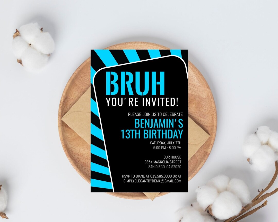 Bruh, You're Invited Invitation, Bruh Black & Blue Birthday Party ...