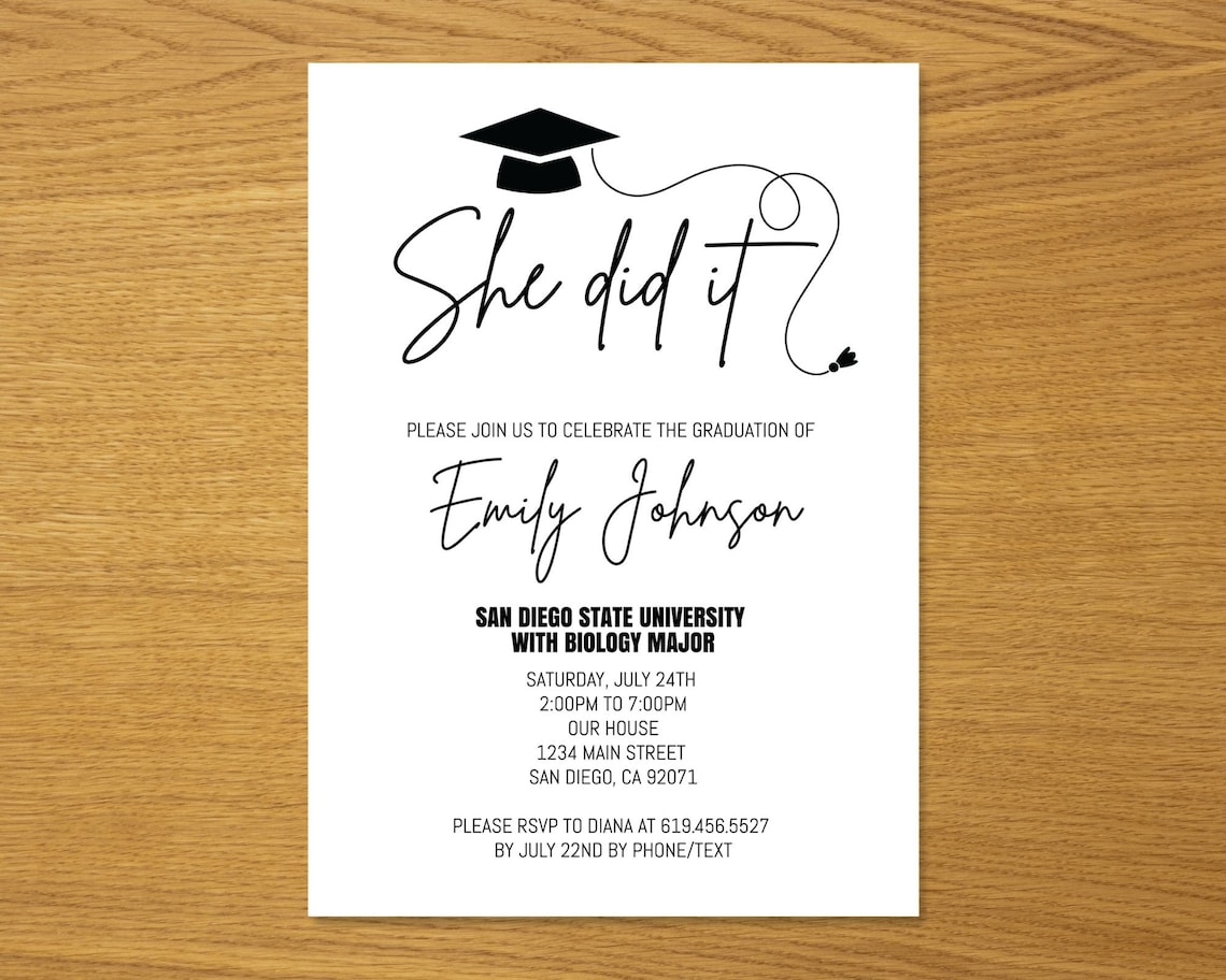 She Did It Graduation Invitation Template Printable - Etsy