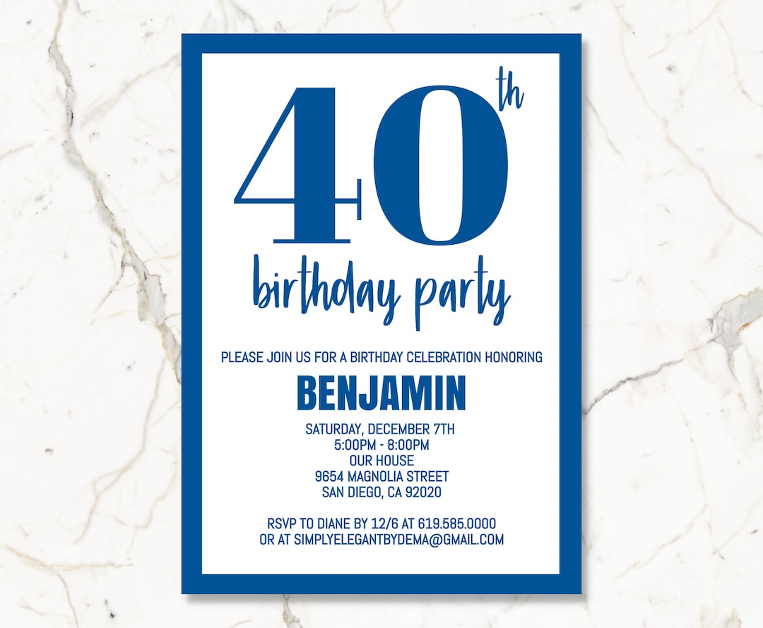 Blue Birthday Invitations for Men Women Adults Boys Teens/any AGE ...