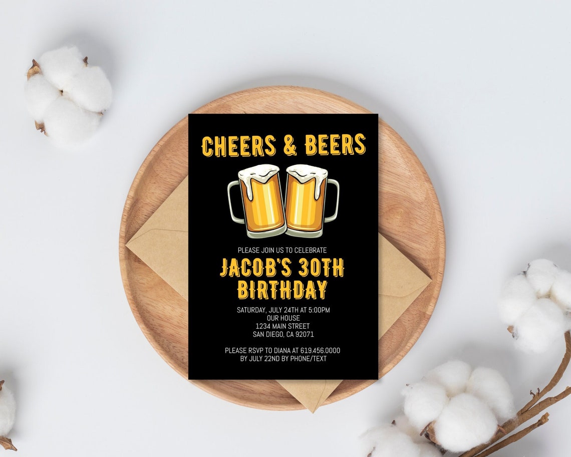 Cheers and Beers Birthday Invitation, Printable Adult Birthday Party ...