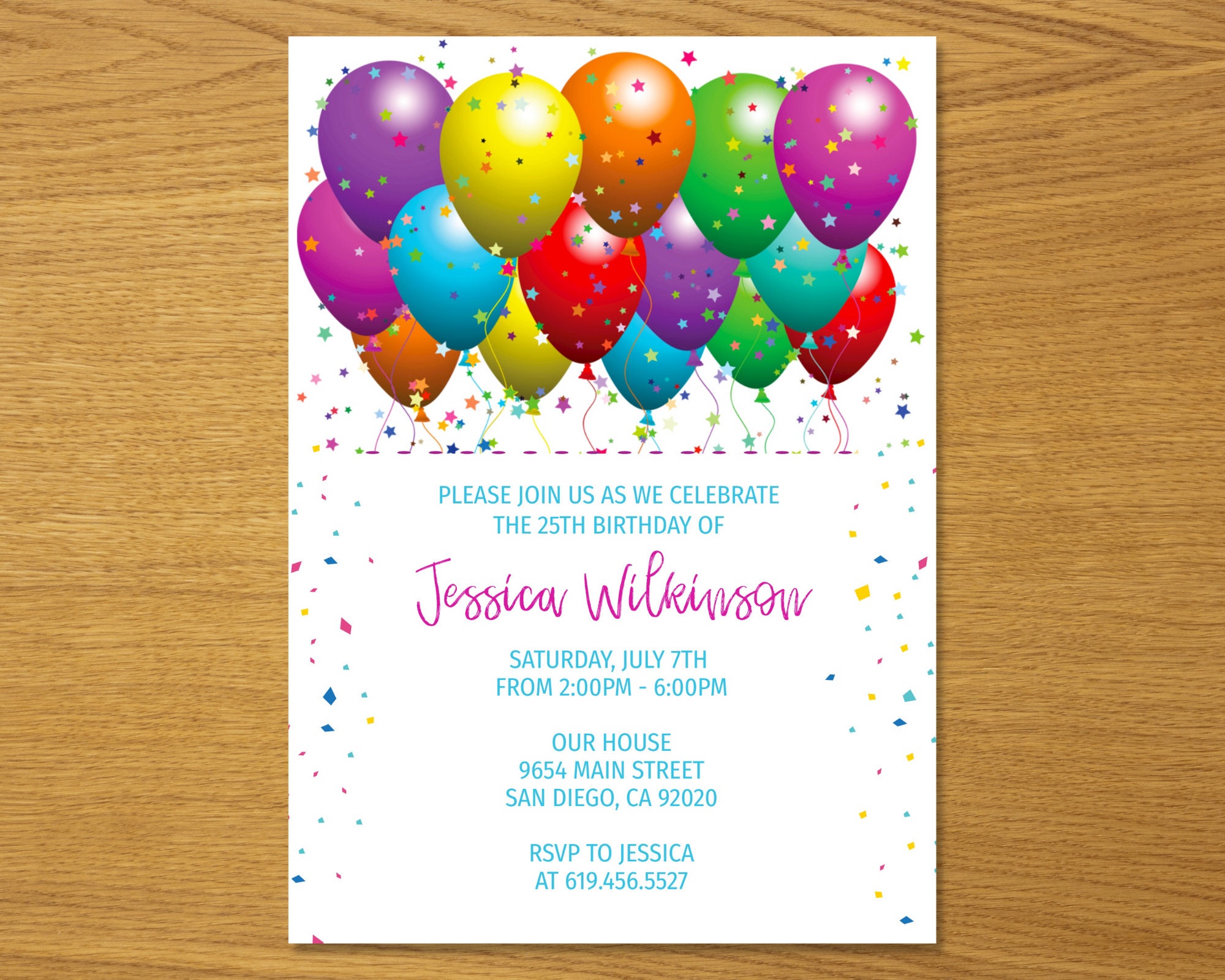 Colorful Balloons Birthday Invitation Template, Editable Birthday ...