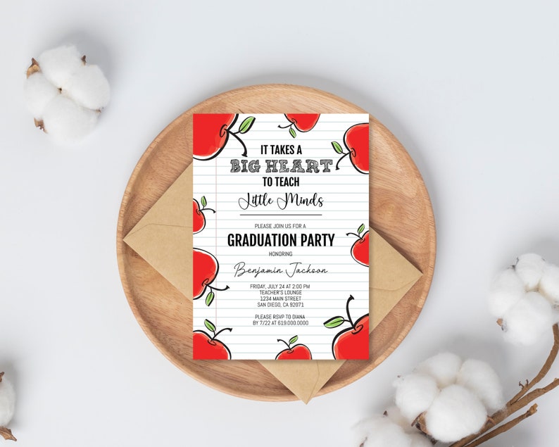 Teacher Graduation Invitation, Editable Big Heart Teach Little Minds ...