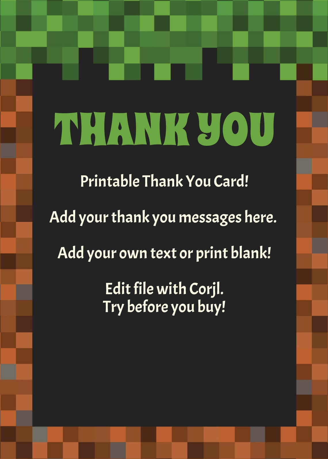 Pixelated Thank You Card, Video Game Thank You Card, Pixel Thanks ...