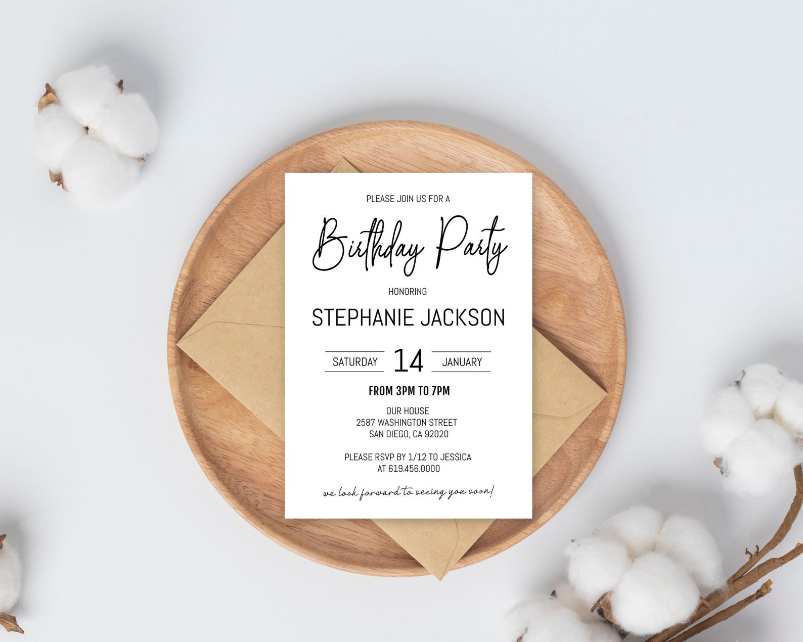 Minimalist Black & White Birthday Party Invitation, Instant Download ...