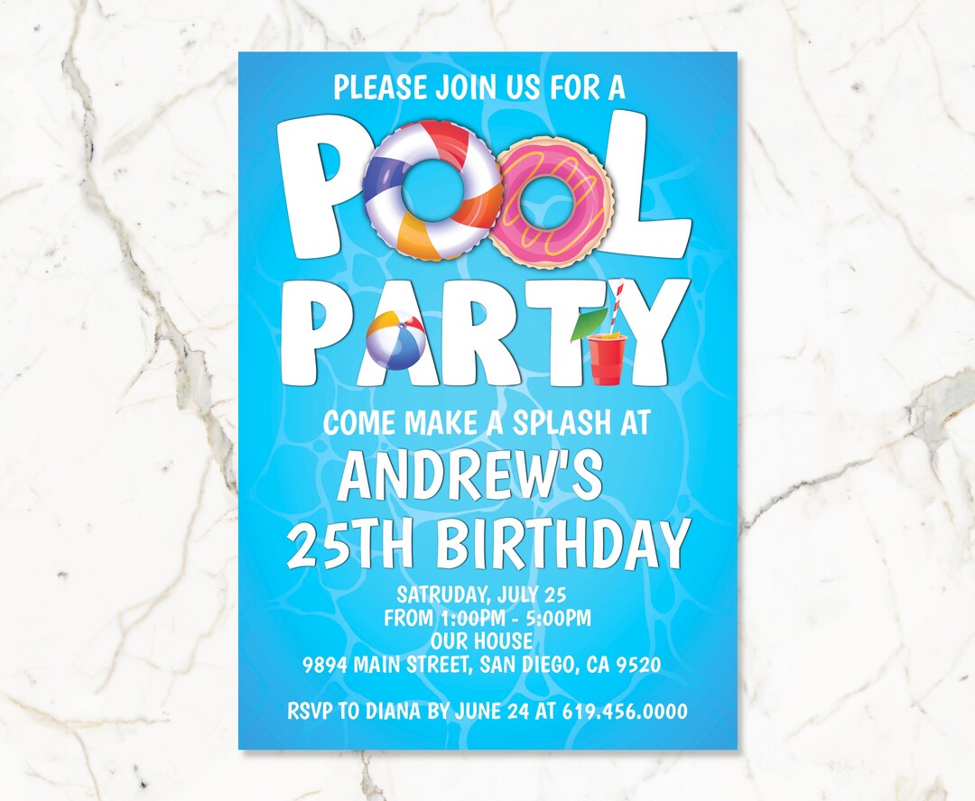 Editable Pool Party Invitation, Pool Party Birthday Invitation, Swim ...
