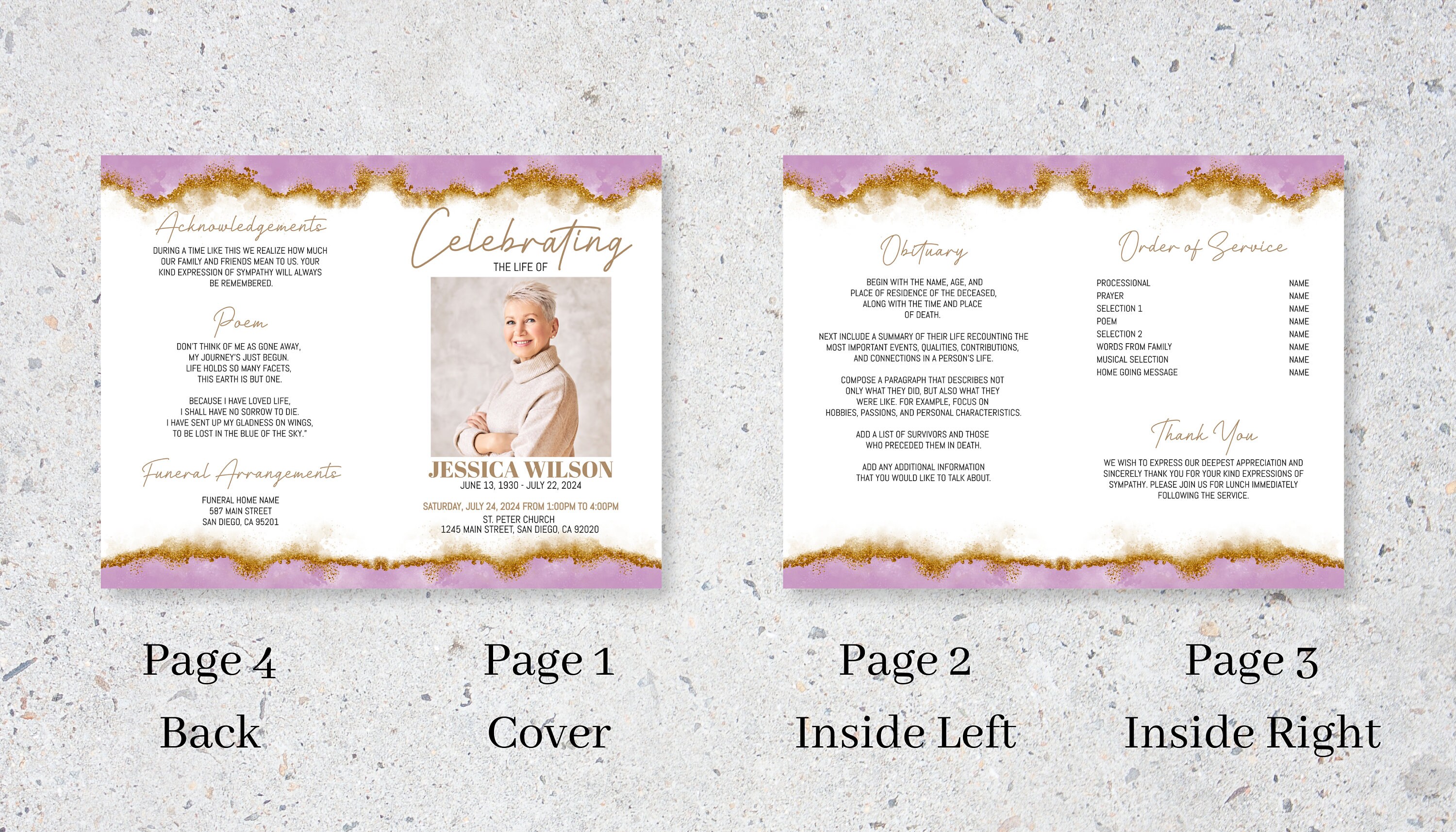 Pink and Gold Funeral Program Template, Luxurious Pink Funeral Program ...
