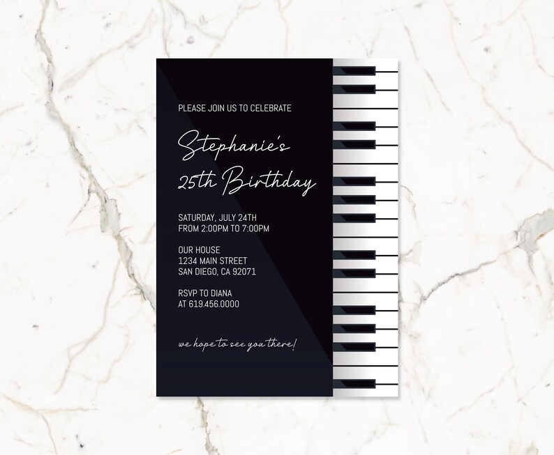 Piano Birthday Party Invitation Template, Piano Recital Invitation ...