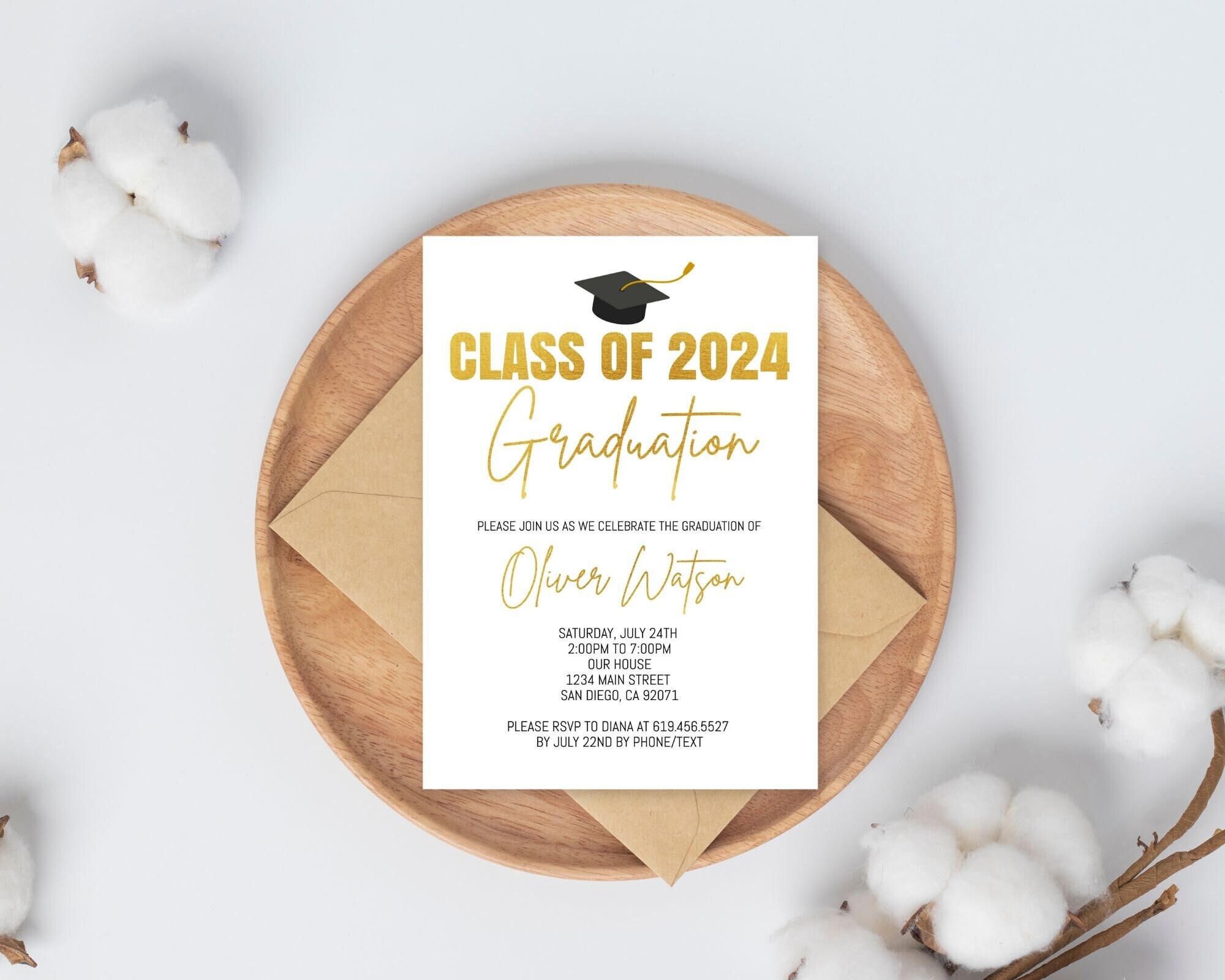 Class of 2024 Graduation Party Invitation Template Gold - Etsy