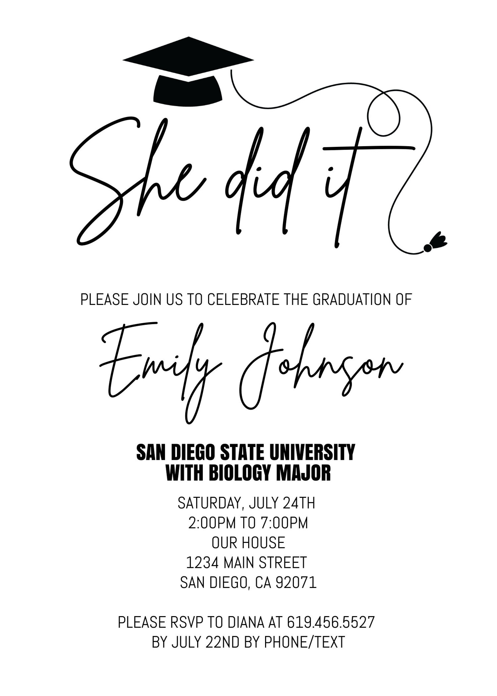 She Did It Graduation Invitation Template, Printable Graduation Party ...