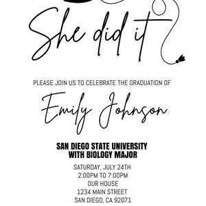 She Did It Graduation Invitation Template, Printable Graduation Party ...