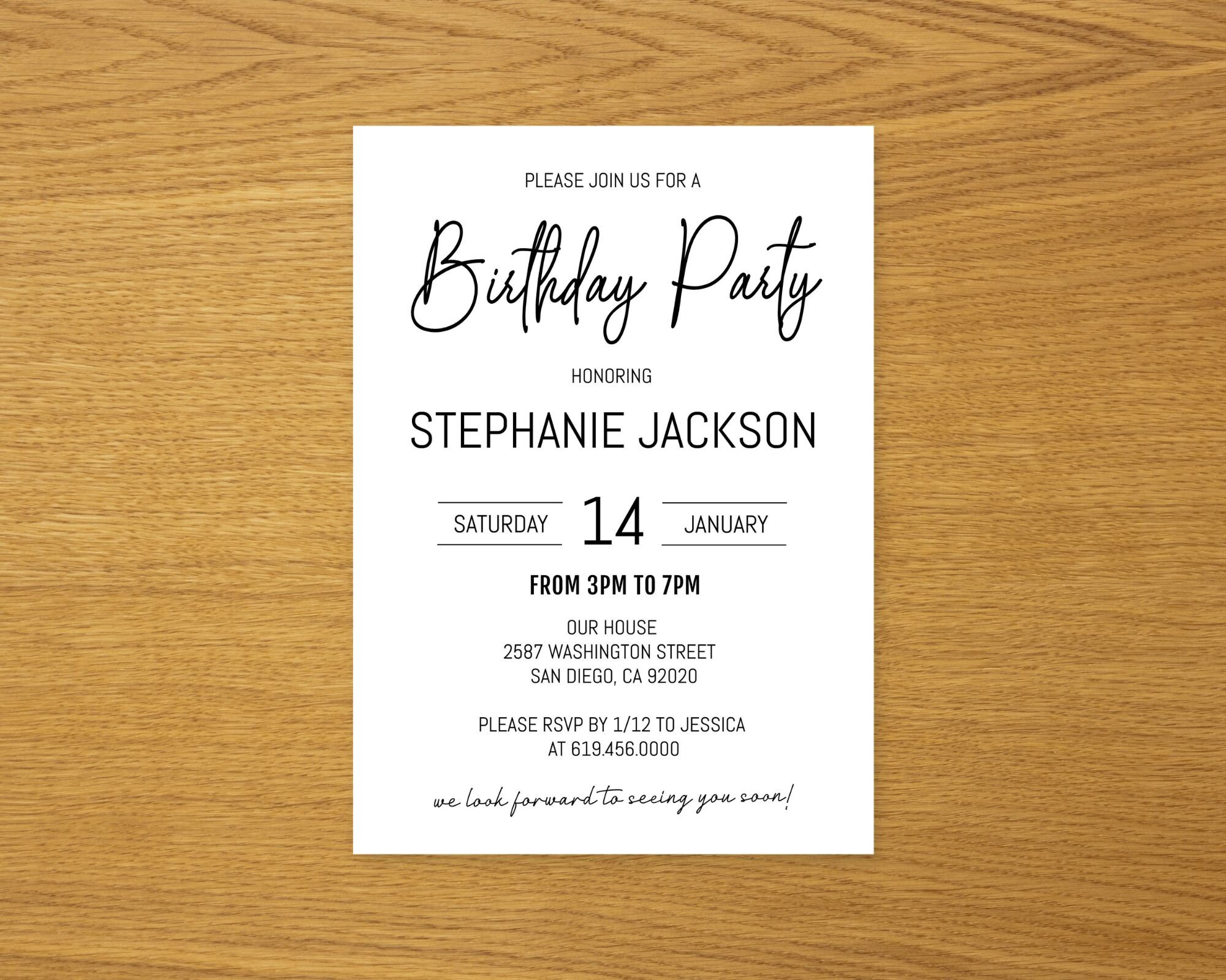 Minimalist Black & White Birthday Party Invitation, Instant Download ...