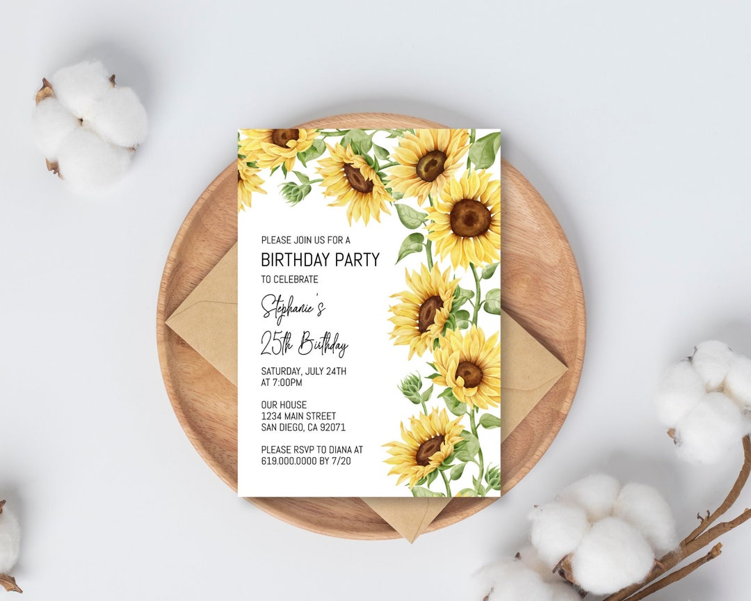 Sunflower Birthday Party Invitation Template, Sunflower Birthday Invite ...