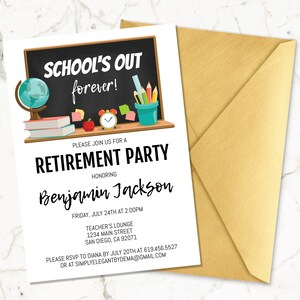Teacher Retirement Invitation, Editable School's Out Forever Party ...