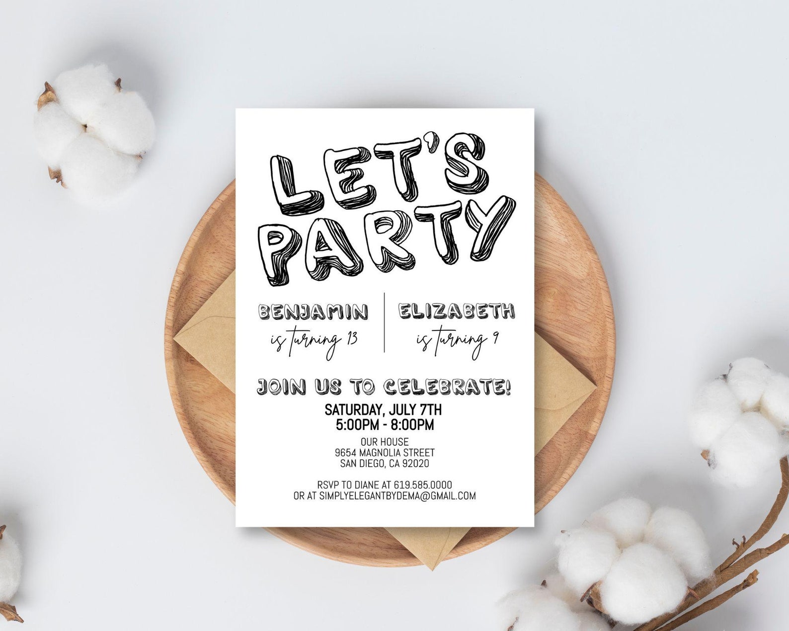 Joint Birthday Party Invitation Template, Modern Minimalist Double ...