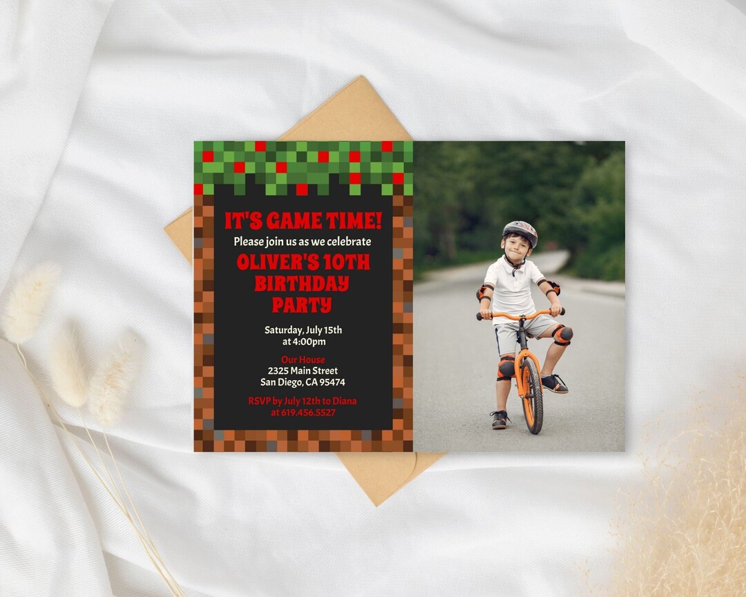 Photo Pixelated Invitation, Video Game Invitation, Pixel Birthday ...