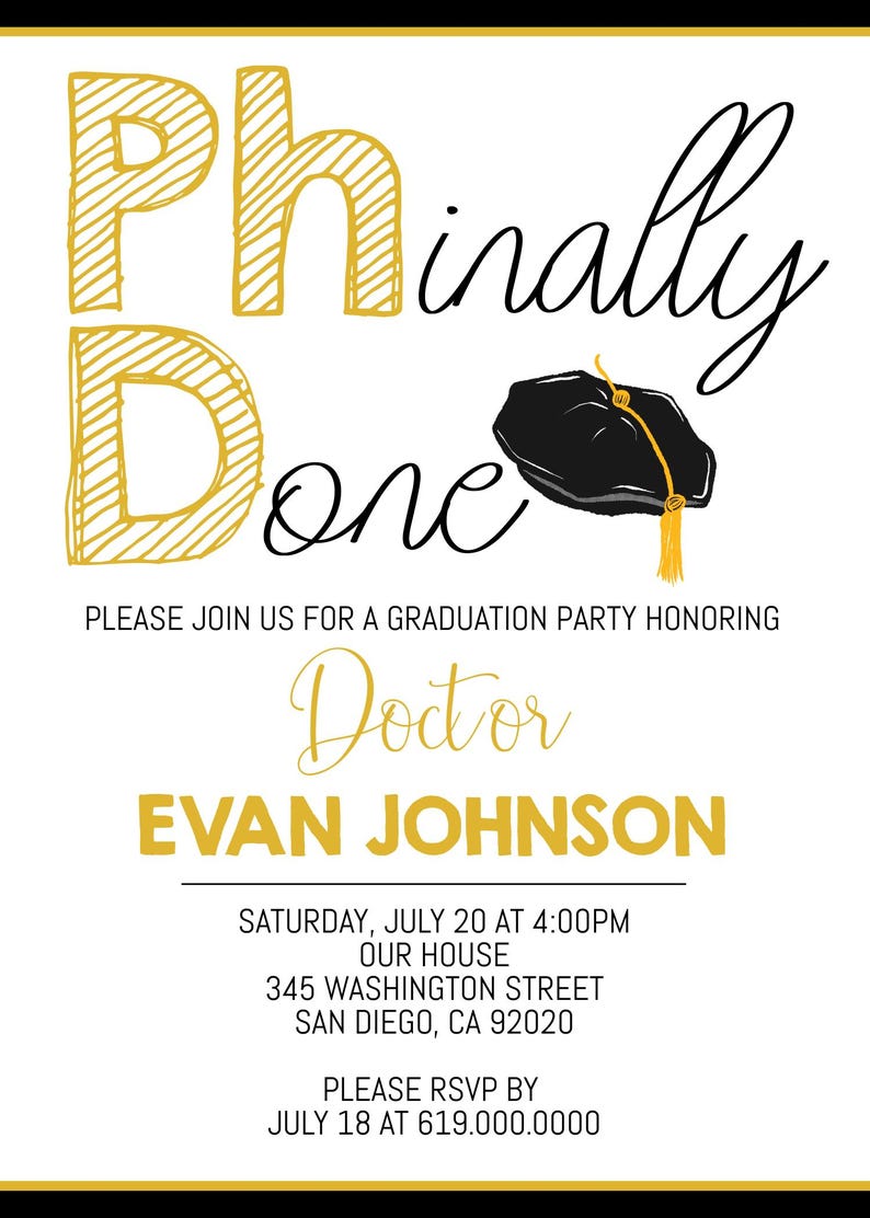 Editable Phd Graduation Invitation, Doctorate Graduate Printable ...