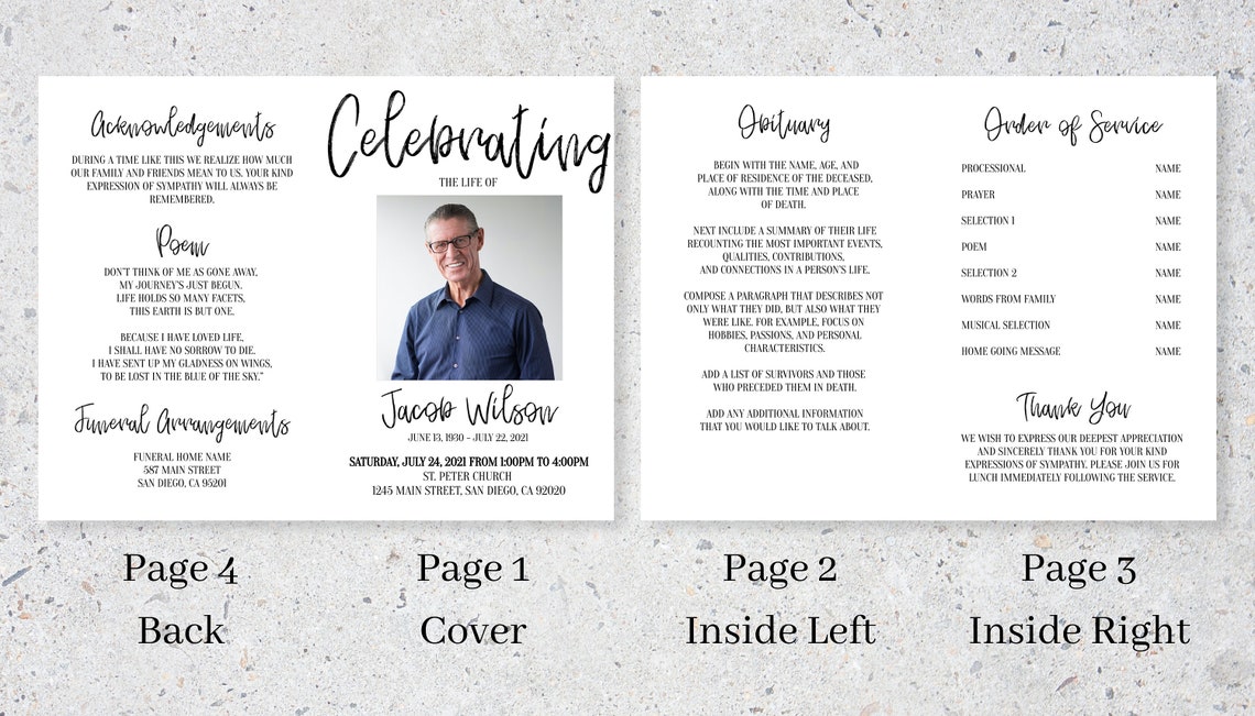 Simple Funeral Program Template Funeral Program Template for - Etsy