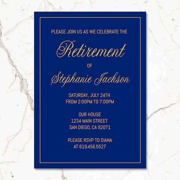 Navy Blue and Gold Retirement Invitation - Etsy