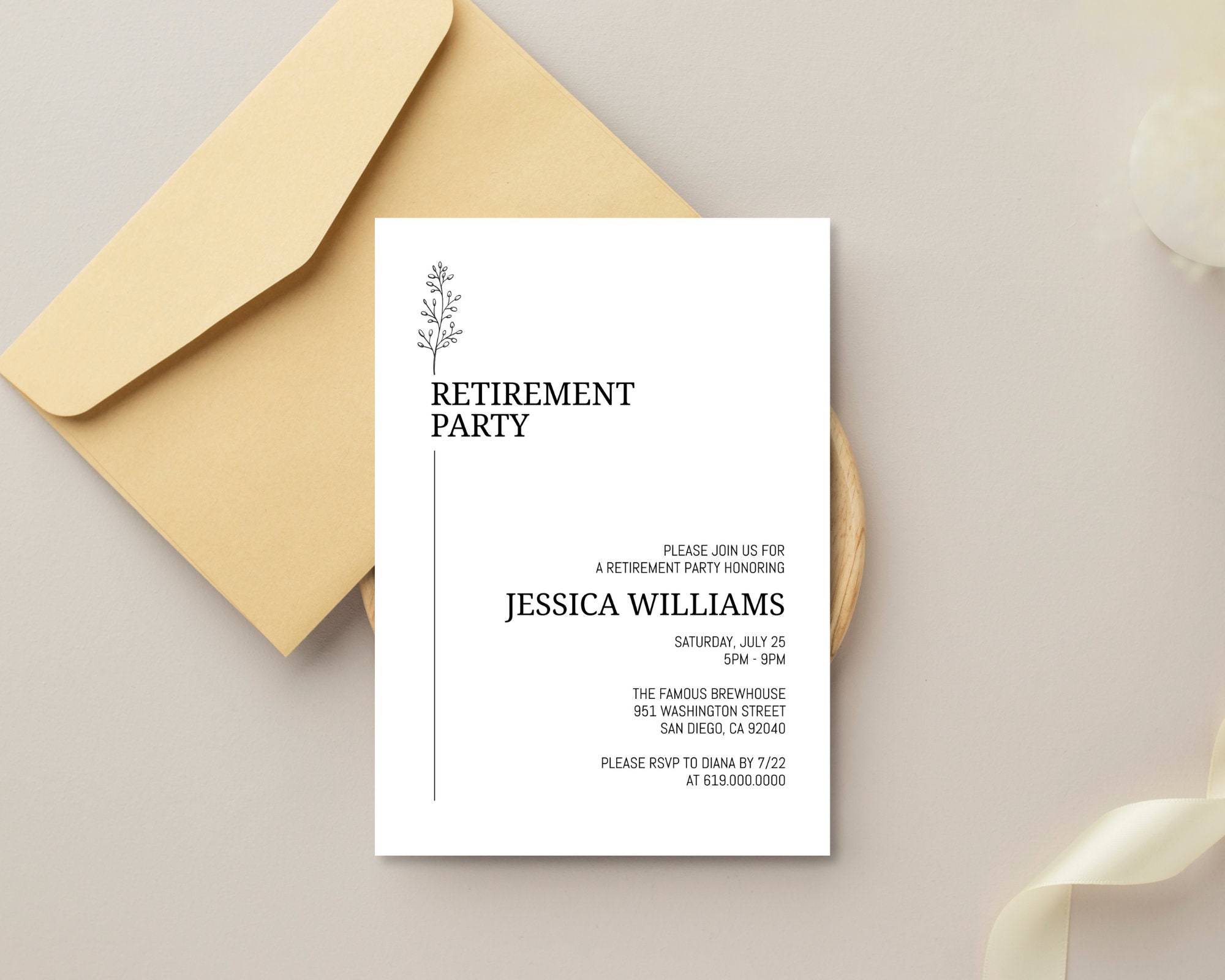 Minimal Retirement Party Invitation Template, Minimalist Retirement ...