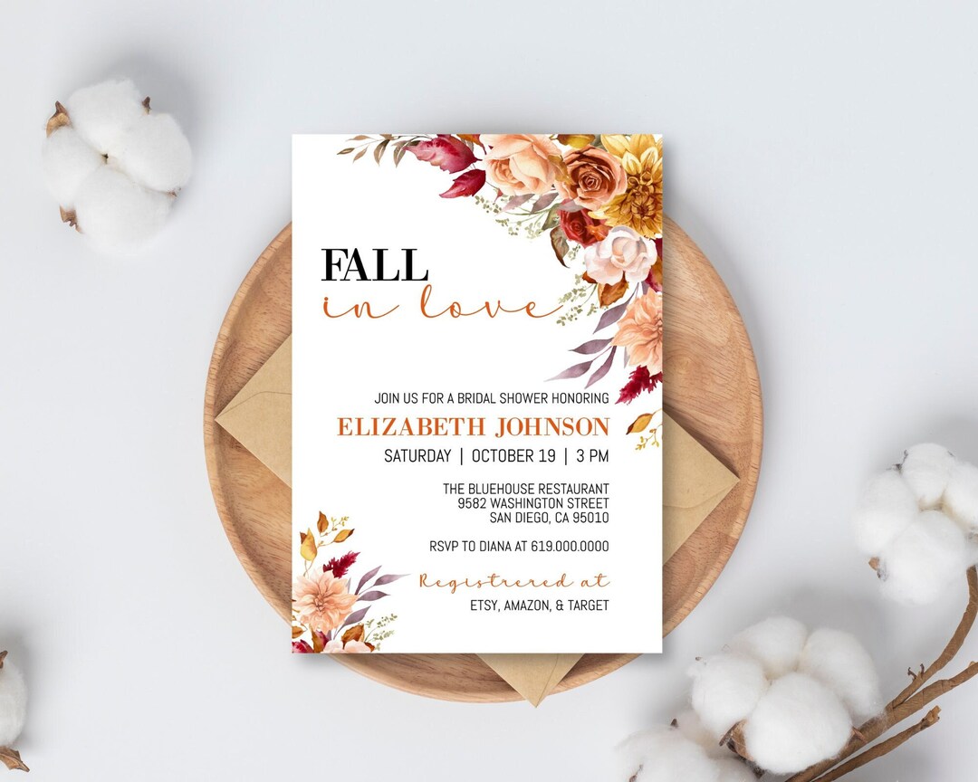 Fall in Love Bridal Shower Invitation, Terracotta Bridal Shower ...