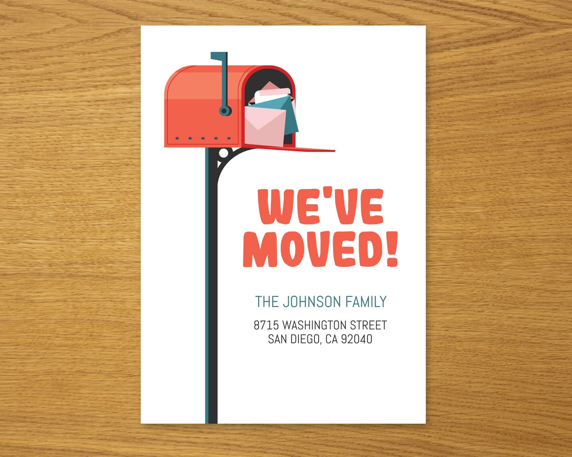 Mailbox Card Announcing A Recent Move, We've Moved Card, Announcement ...