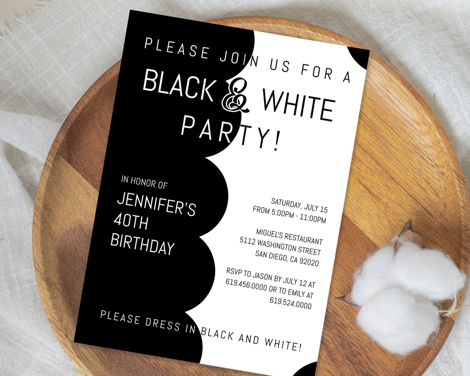 Stylish Black and White Birthday Party Invitations Template, Adult ...