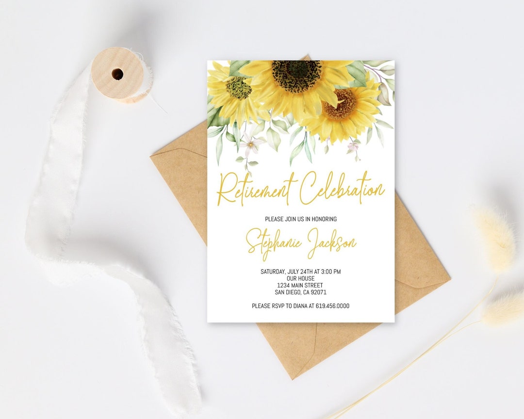 Sunflower Retirement Party Invitation Template, Flower Retirement ...