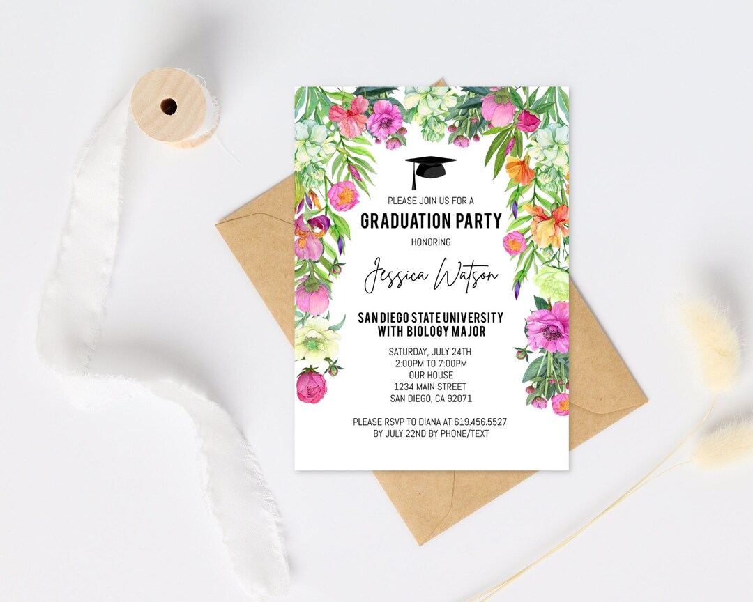Floral Graduation Party Invitation, Wildflower Printable Invitation ...