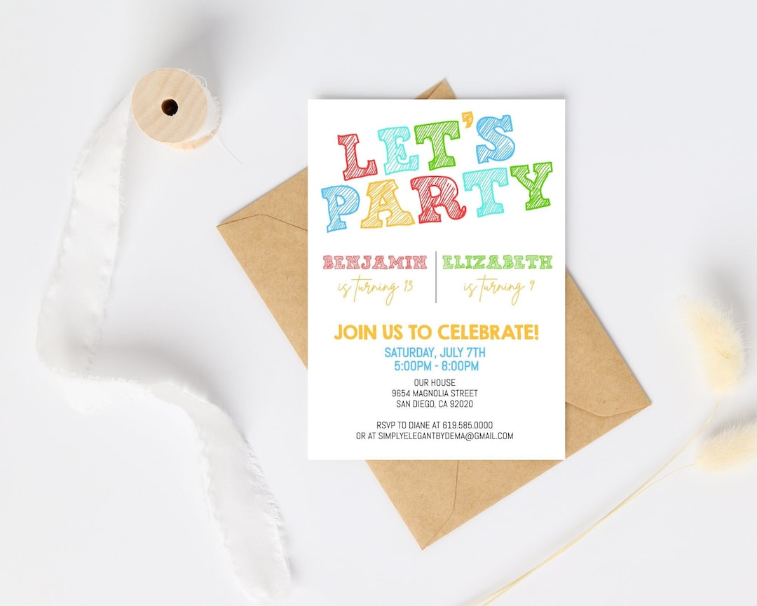 Colorful Joint Birthday Party Invitation Template, Modern Minimalist ...